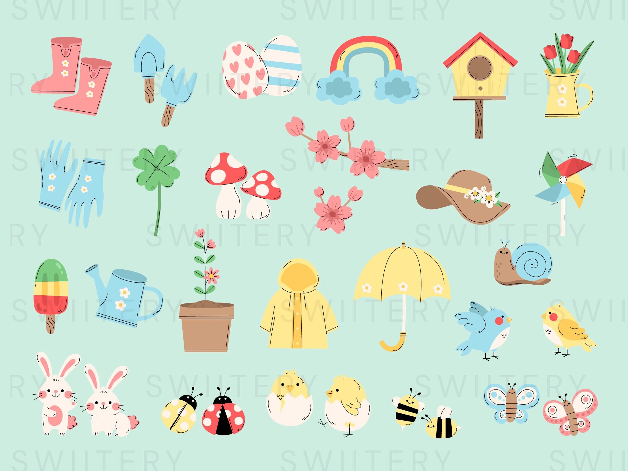 Spring Clipart Set PNG, Springtime Season Illustration | Digital ...