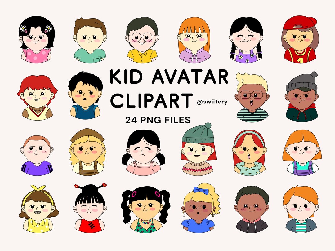 Kid Avatar Clipart Set PNG, School Child Profile Picture Illustration ...