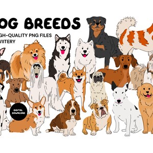 Dog Breeds Clipart PNG Puppy Pet Animals Graphics for Dog - Etsy