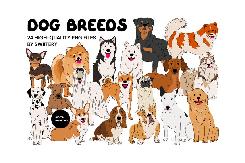 Dog Breeds Clipart PNG Puppy Pet Animals Graphics for Dog - Etsy