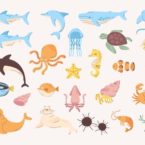 Sea Animal Clipart Set PNG, Ocean Marine Illustration | Digital Instant ...