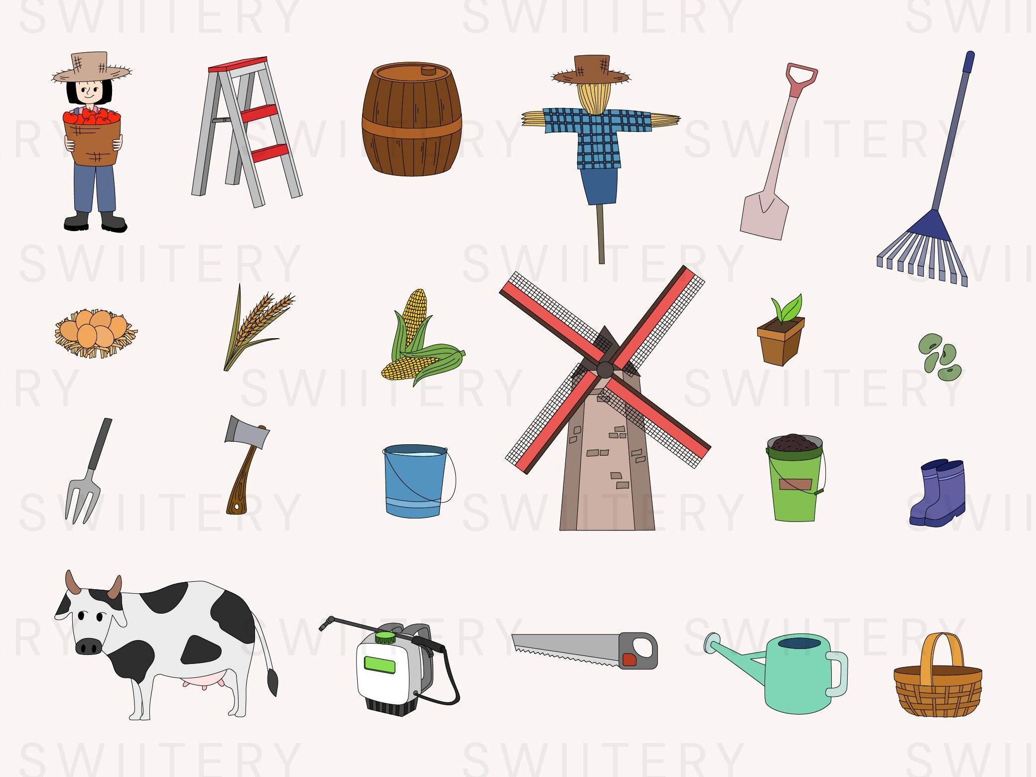 Farming Clipart Set PNG, Agriculture Illustration | Digital Instant ...