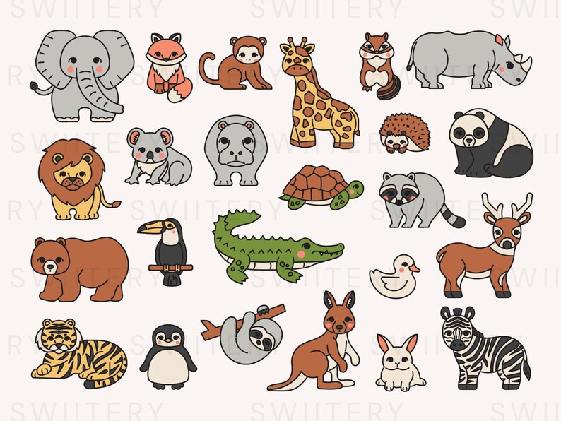 Animal Clipart PNG | Zoo Wild Forest Graphic Set for Kids | Digital ...