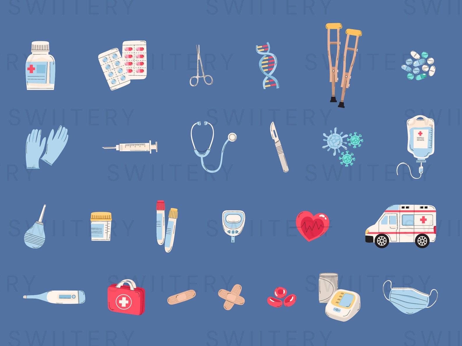 Medical Clipart Set PNG, Hospital Healthcare Illustration | Digital ...