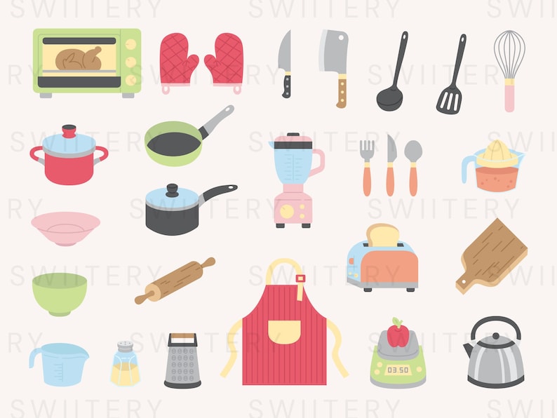 Cooking Tool Clipart Set PNG, Kitchen Utensil Illustration | Digital ...