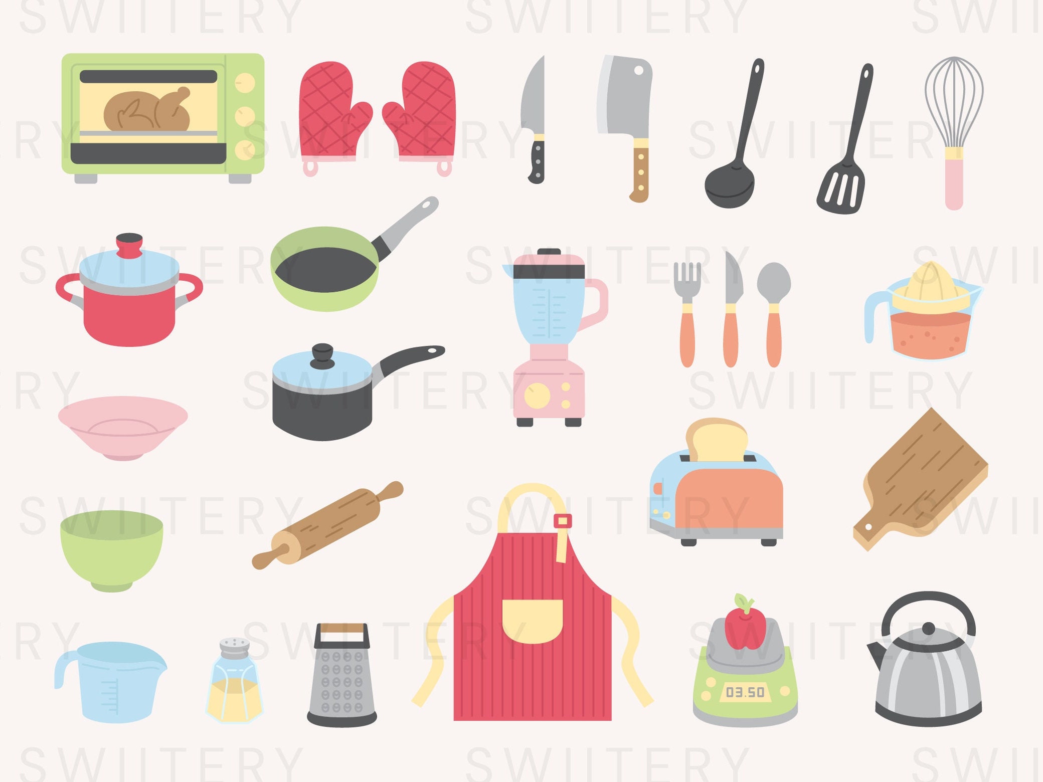 Cooking Tool Clipart Set PNG, Kitchen Utensil Illustration | Digital ...
