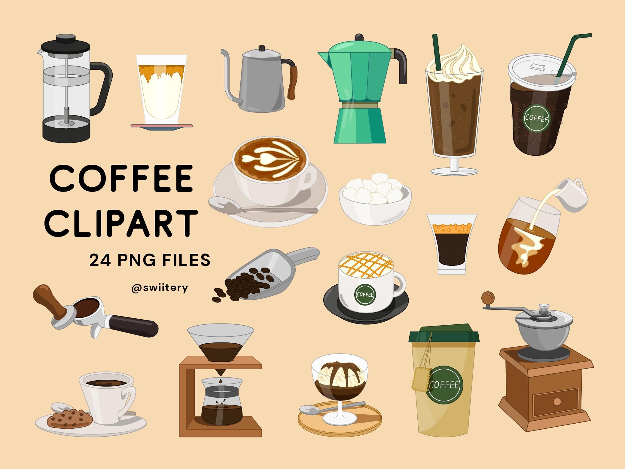Coffee Clipart PNG | Cafe Drink Menu Graphic Set | Digital Instant ...
