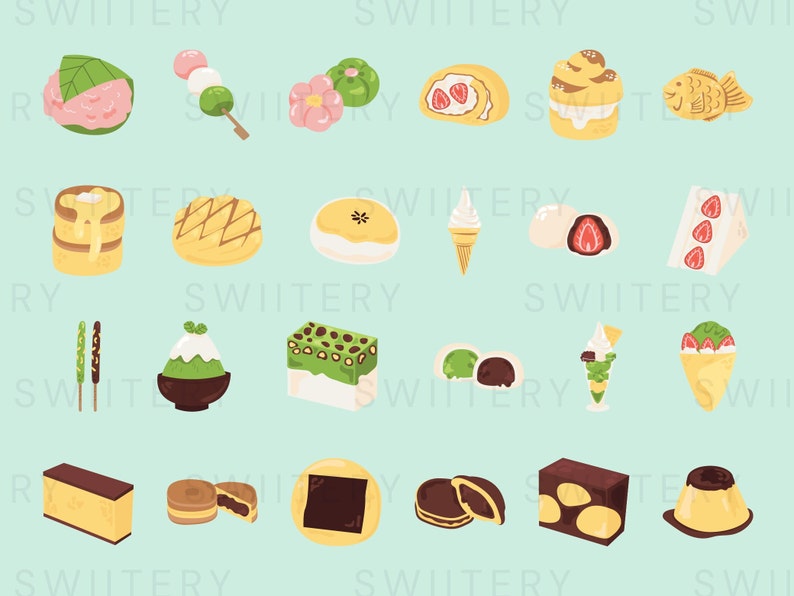 Japanese Dessert Clipart Set PNG, Sweets & Desserts Cafe Illustration ...