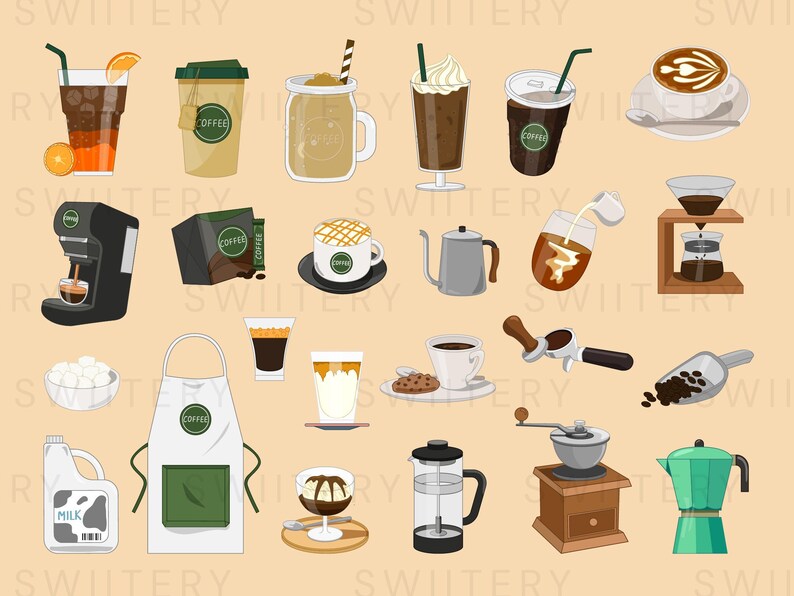 Coffee Clipart PNG | Cafe Drink Menu Graphic Set | Digital Instant ...