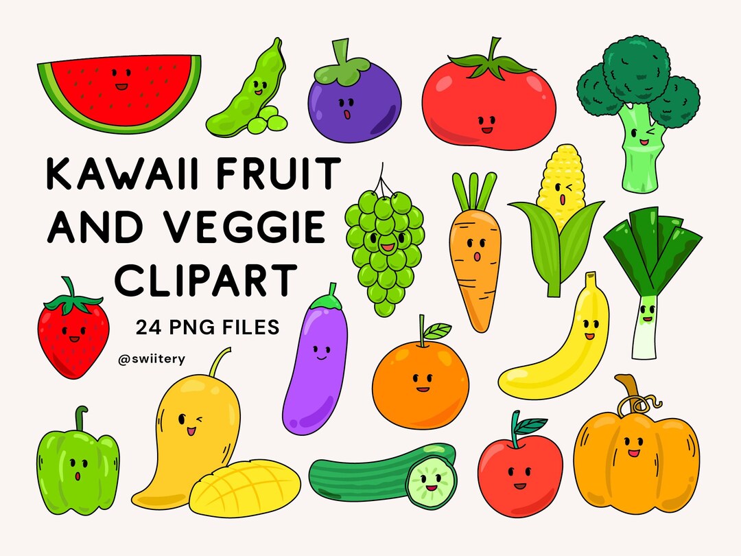 Kawaii Fruit Clipart Set PNG, Cartoon Food Illustration | Digital ...