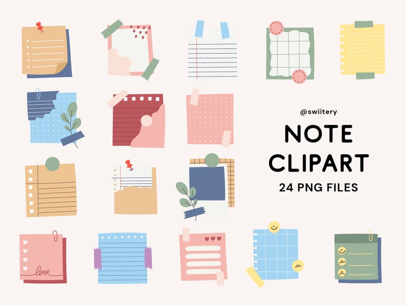 Note Clipart PNG | Paper Graphics for Planner Decor | Post It Sticky ...
