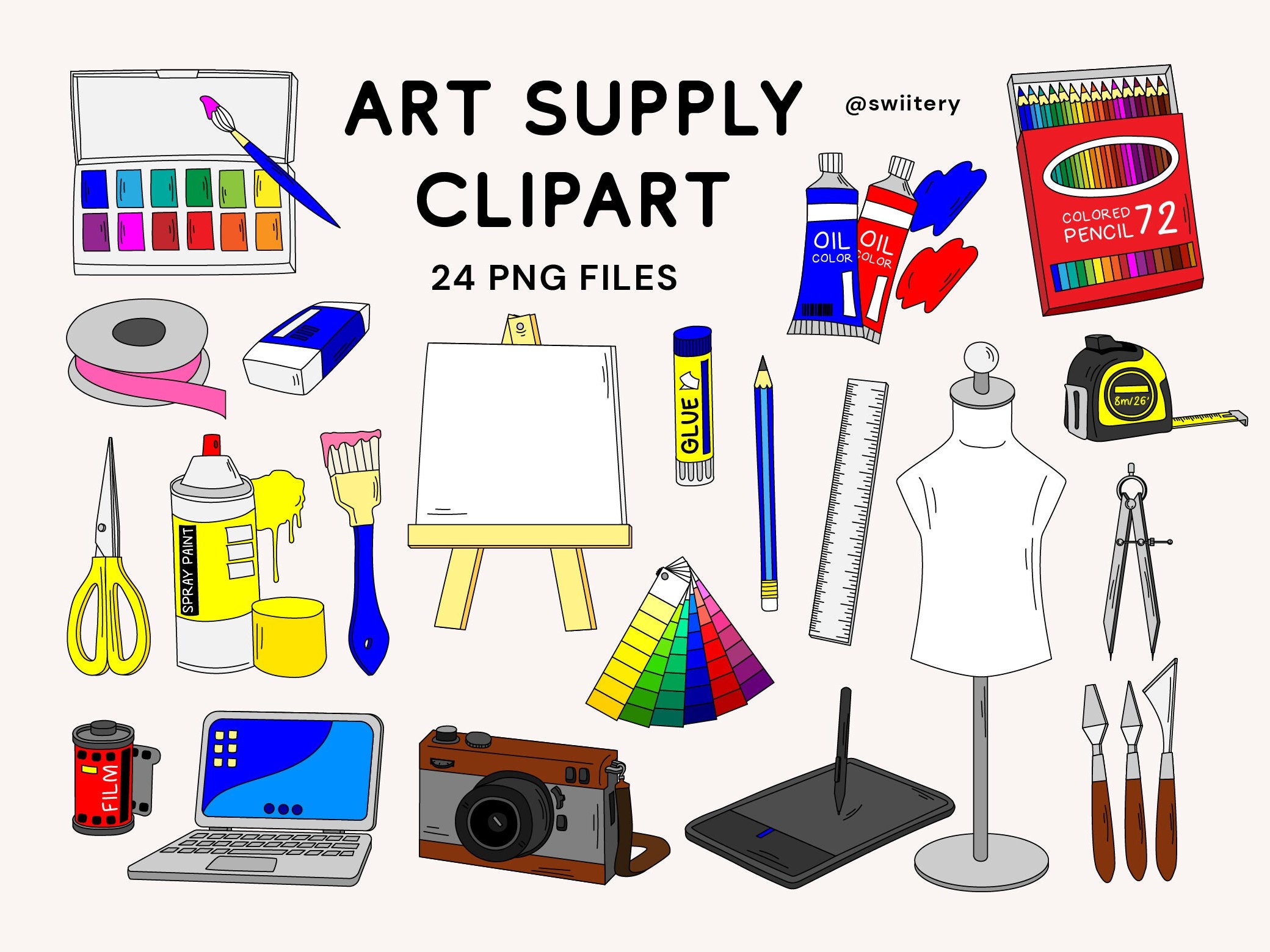 Art Supply Clipart Set PNG, Hobby Craft Material Illustration | Digital ...