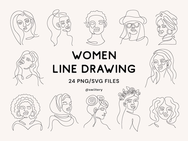 Women Line Drawing Clipart PNG SVG | Line Art Graphics for Wall Decor ...