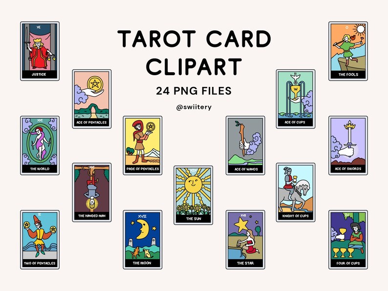 Cartoon Tarot Card Clipart Set PNG Horoscope Astrology - Etsy