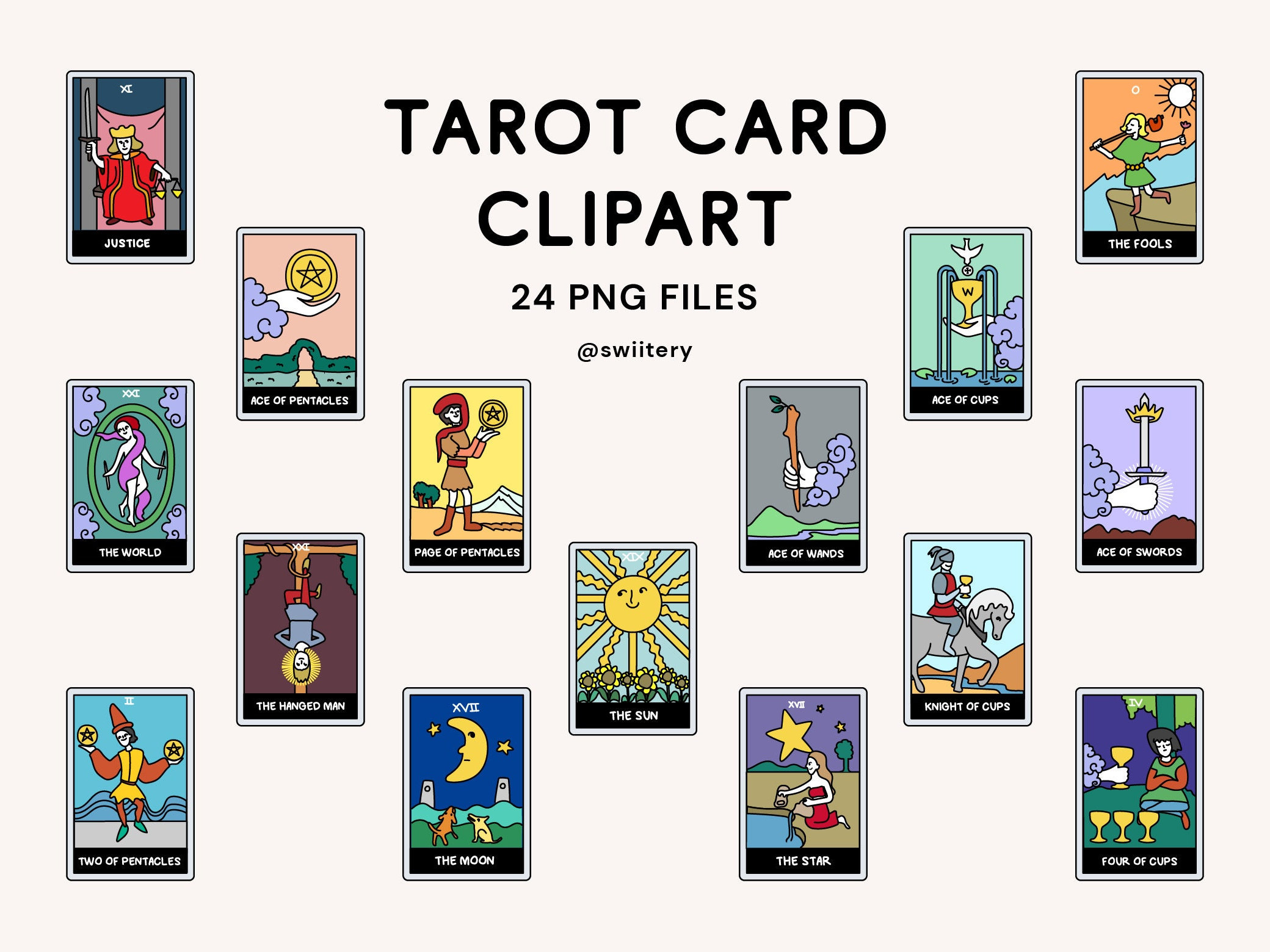 Cartoon Tarot Card Clipart Set PNG, Horoscope Astrology Fortune Telling ...