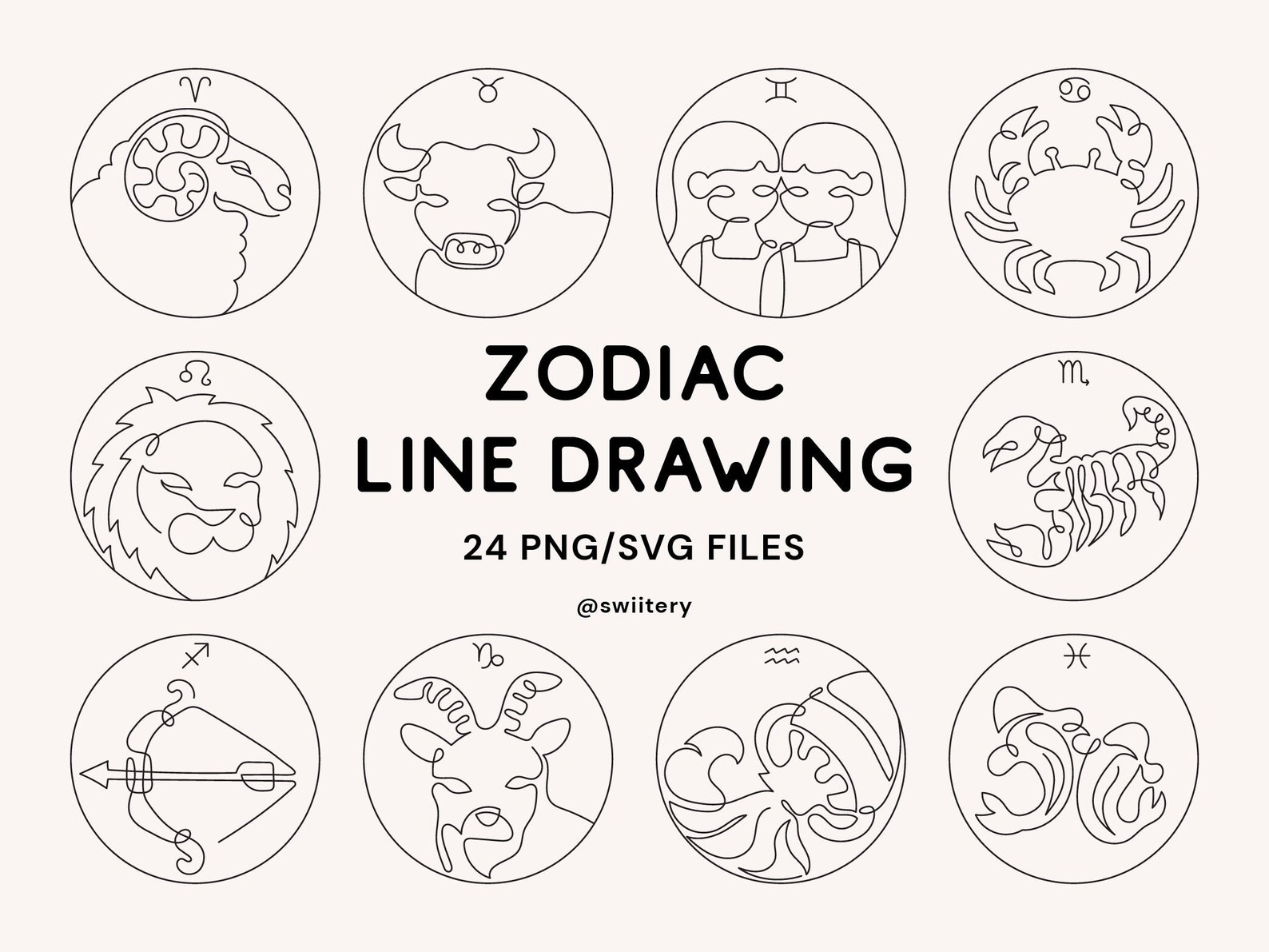 Zodiac Line Drawing Clipart PNG SVG | Minimal Line Art for Wall Decor ...