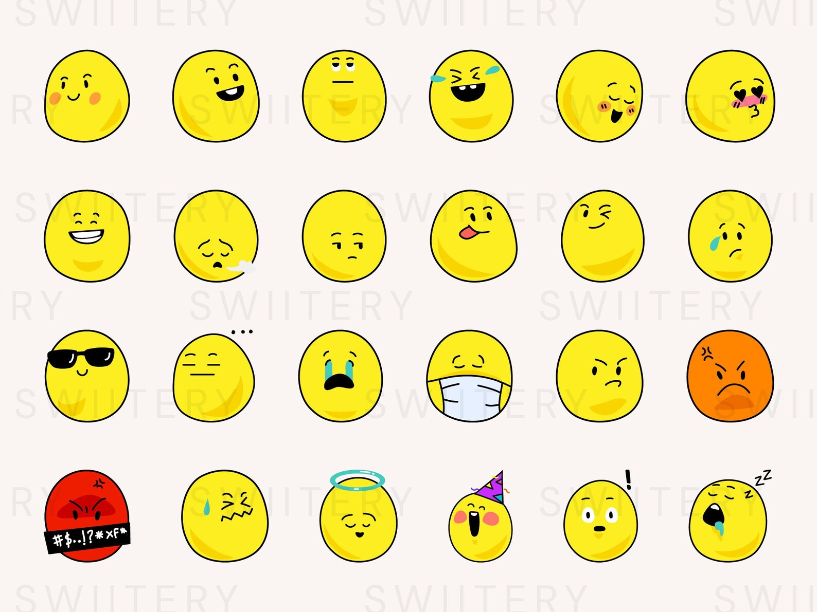 Emoji Clipart Set PNG, Smiling Face Emoticon Illustration | Digital ...