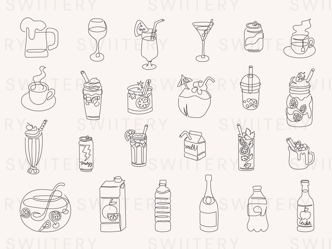 Drink Line Drawing Clipart PNG | Minimal Line Art Illustration ...
