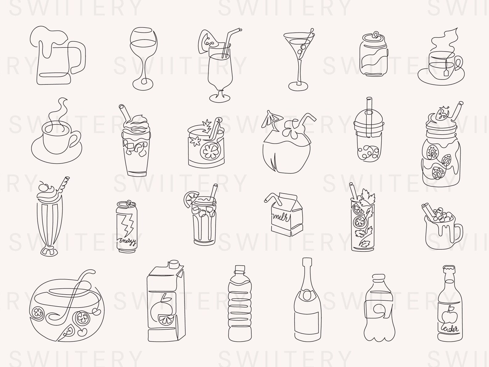 Drink Line Drawing Clipart PNG | Minimal Line Art Illustration ...