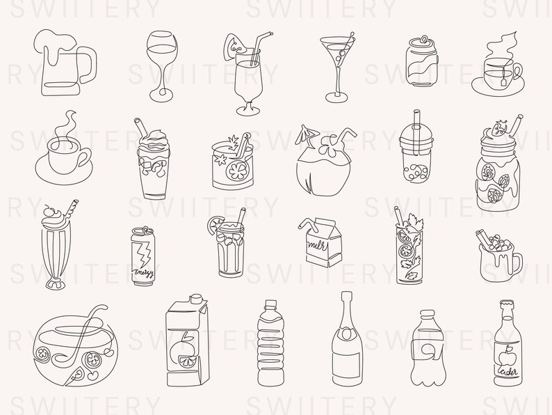 Drink Line Drawing Clipart PNG | Minimal Line Art Illustration ...