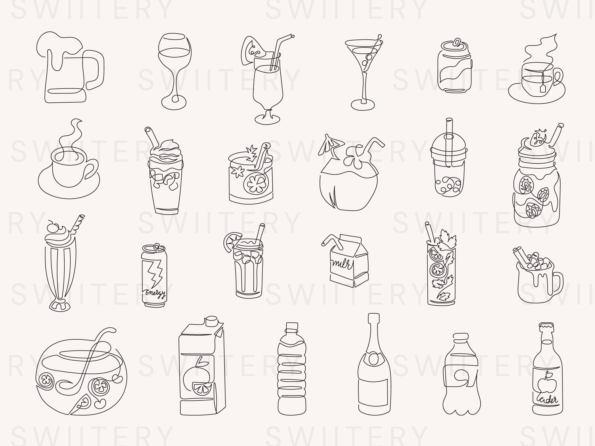 Drink Line Drawing Clipart PNG | Minimal Line Art Illustration ...