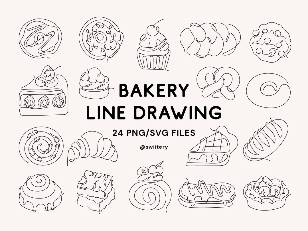 Bakery Line Drawing Clipart PNG SVG | Minimal Line Art for Wall Decor ...