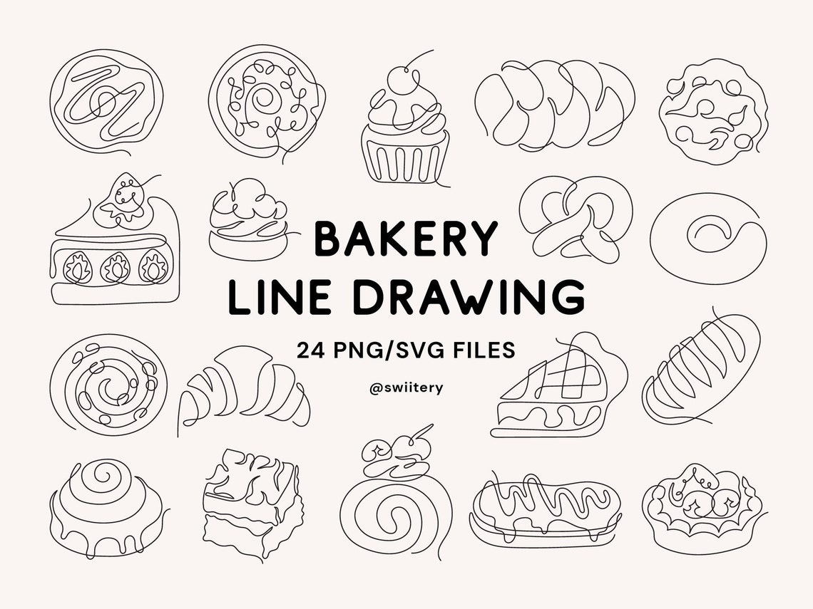 Bakery Line Drawing Clipart PNG SVG | Minimal Line Art for Wall Decor ...