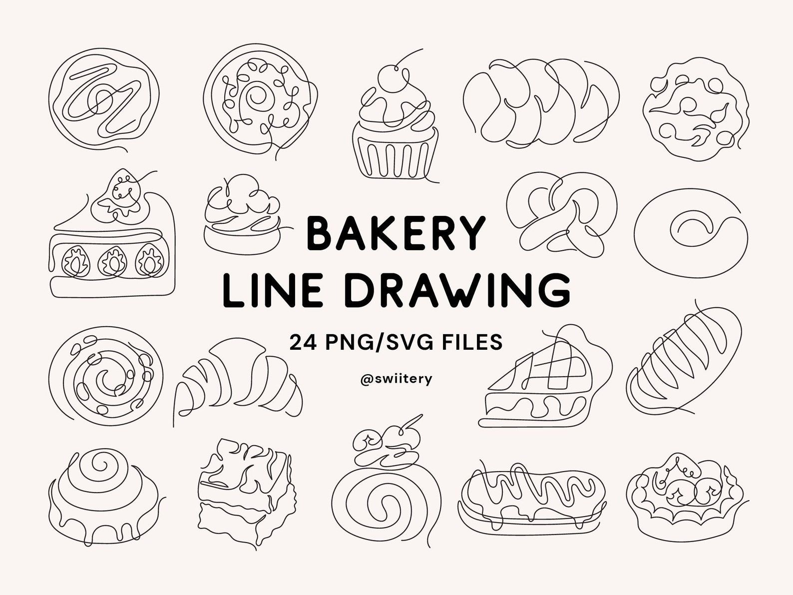 Bakery Line Drawing Clipart PNG SVG | Minimal Line Art for Wall Decor ...