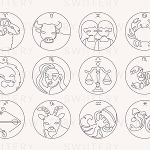 Zodiac Line Drawing Clipart PNG SVG | Minimal Line Art for Wall Decor ...