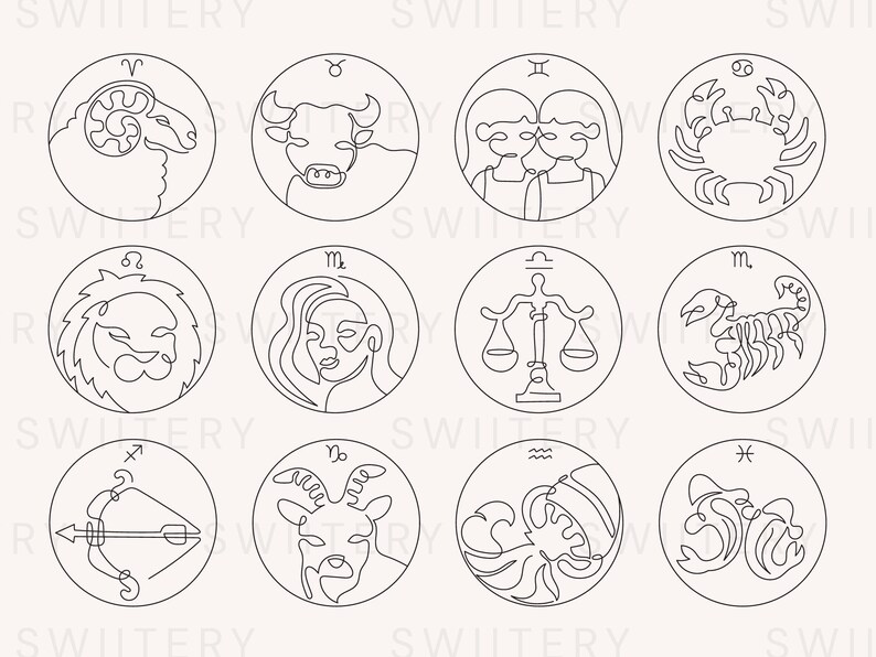 Zodiac Line Drawing Clipart PNG SVG | Minimal Line Art for Wall Decor ...