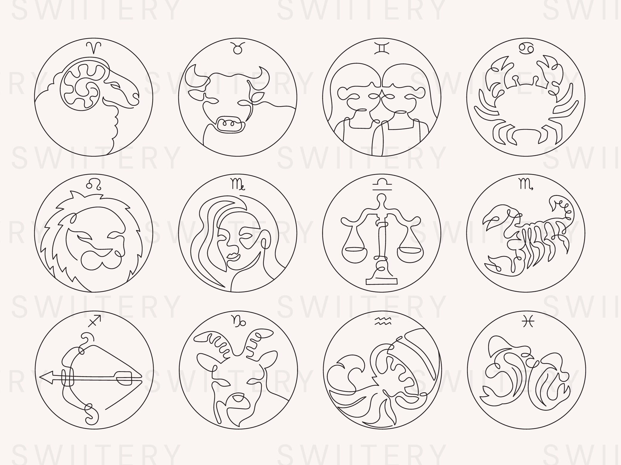 Zodiac Line Drawing Clipart PNG SVG | Minimal Line Art for Wall Decor ...