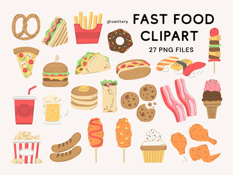 Fast Food Clipart Set PNG Junk Food Restaurant Illustration - Etsy