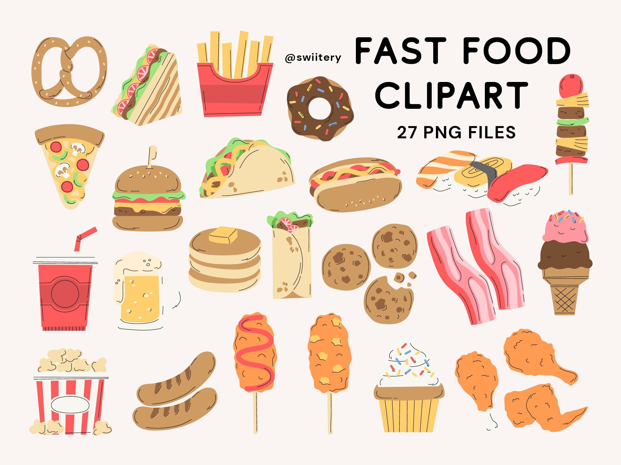 Fast Food Clipart Set PNG, Junk Food Restaurant Illustration | Digital ...