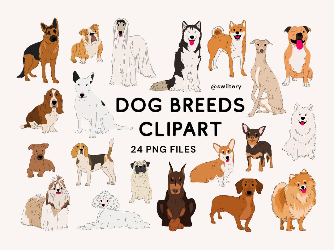 Dog Breeds Clipart PNG | Puppy Pet Animals Graphics for Dog Lover ...