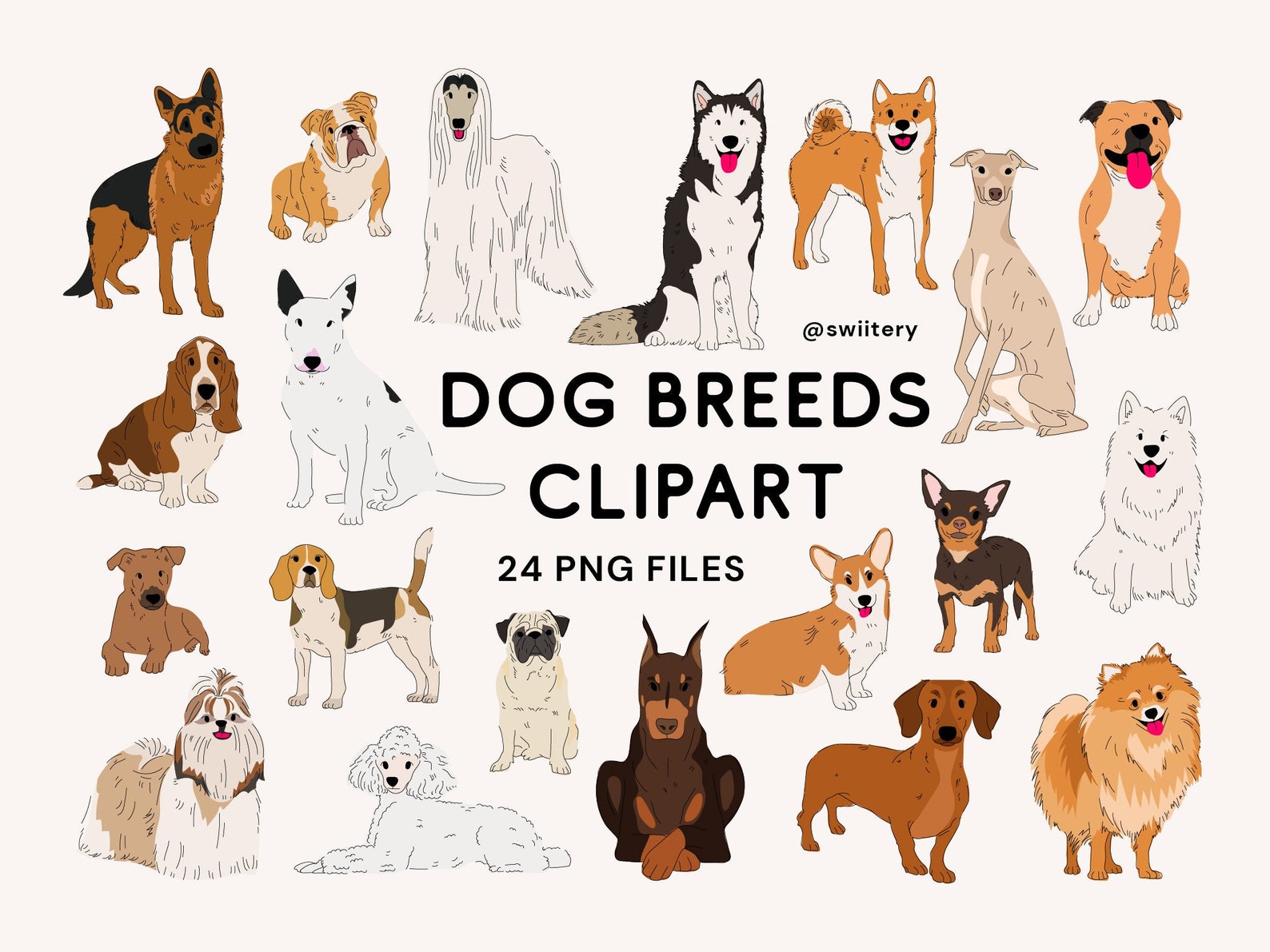 Dog Breeds Clipart PNG | Puppy Pet Animals Graphics for Dog Lover ...