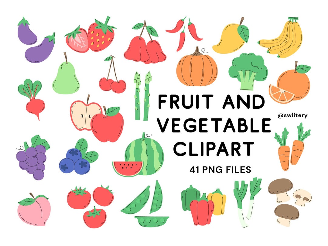Fruit and Vegetable Clipart Set PNG, Healthy Food Illustration ...