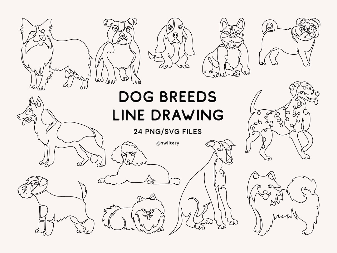 Dog Breeds Line Drawing Clipart PNG SVG | Minimal Line Art Illustration ...