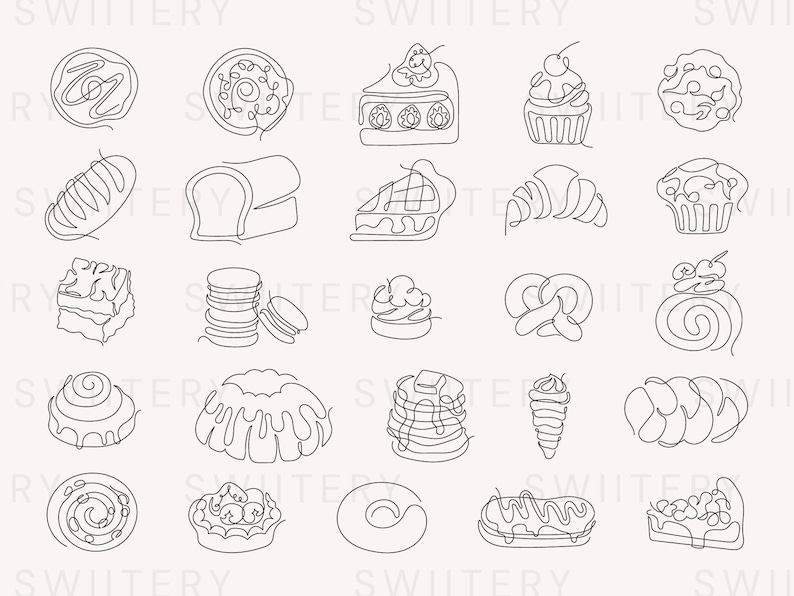 Bakery Line Drawing Clipart PNG SVG | Minimal Line Art for Wall Decor ...