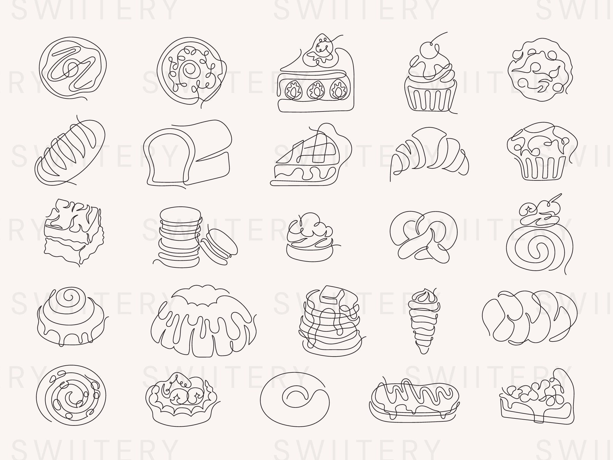 Bakery Line Drawing Clipart PNG SVG | Minimal Line Art for Wall Decor ...