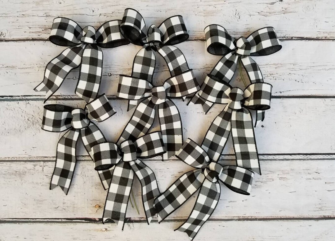 8 Black Buffalo Check Bows, Rustic Bows, Christmas Bows, Christmas Tree ...