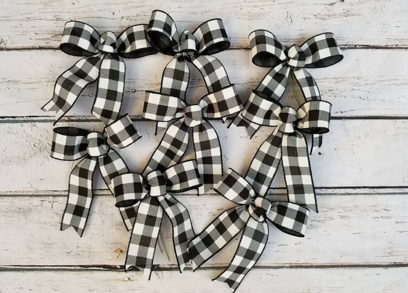 8 Black Buffalo Check Bows, Rustic Bows, Christmas Bows, Christmas Tree ...