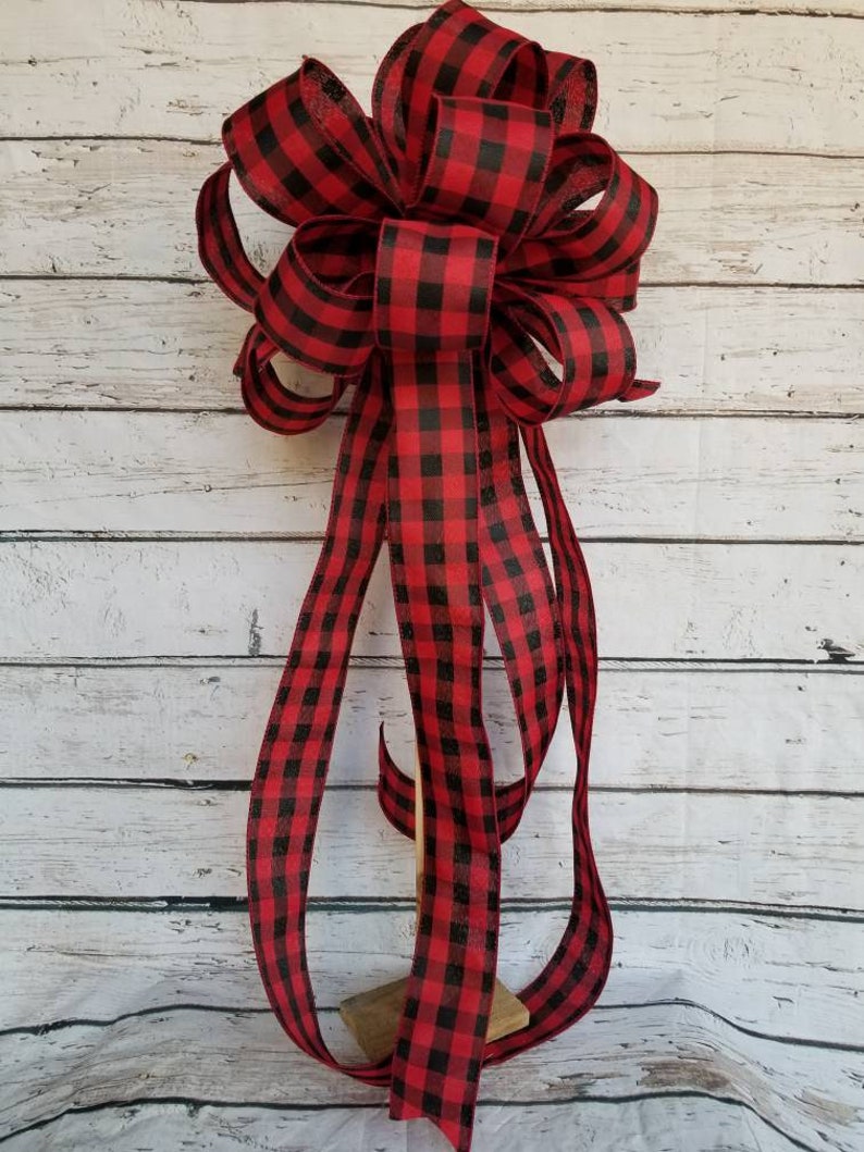 Red Black Buffalo Check Plaid Wired Christmas Tree Topper Bow - Etsy