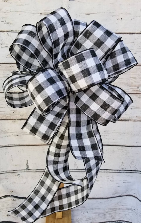 Black Buffalo Check Wired Christmas Tree Topper Bow Christmas | Etsy