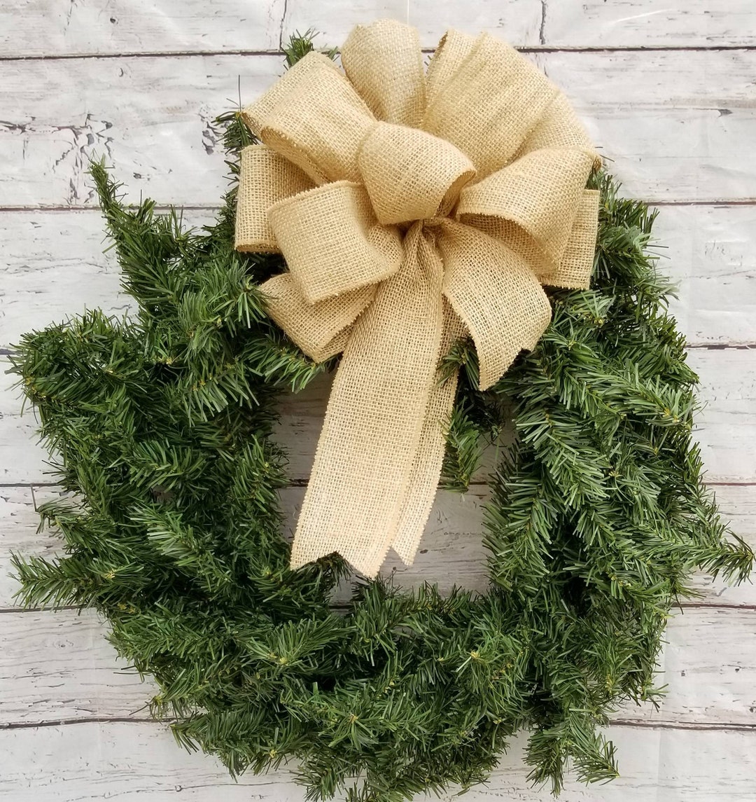 Rustic Wired Burlap Bows, Set of 2, Christmas Bows, Wreath Bows, Fence ...