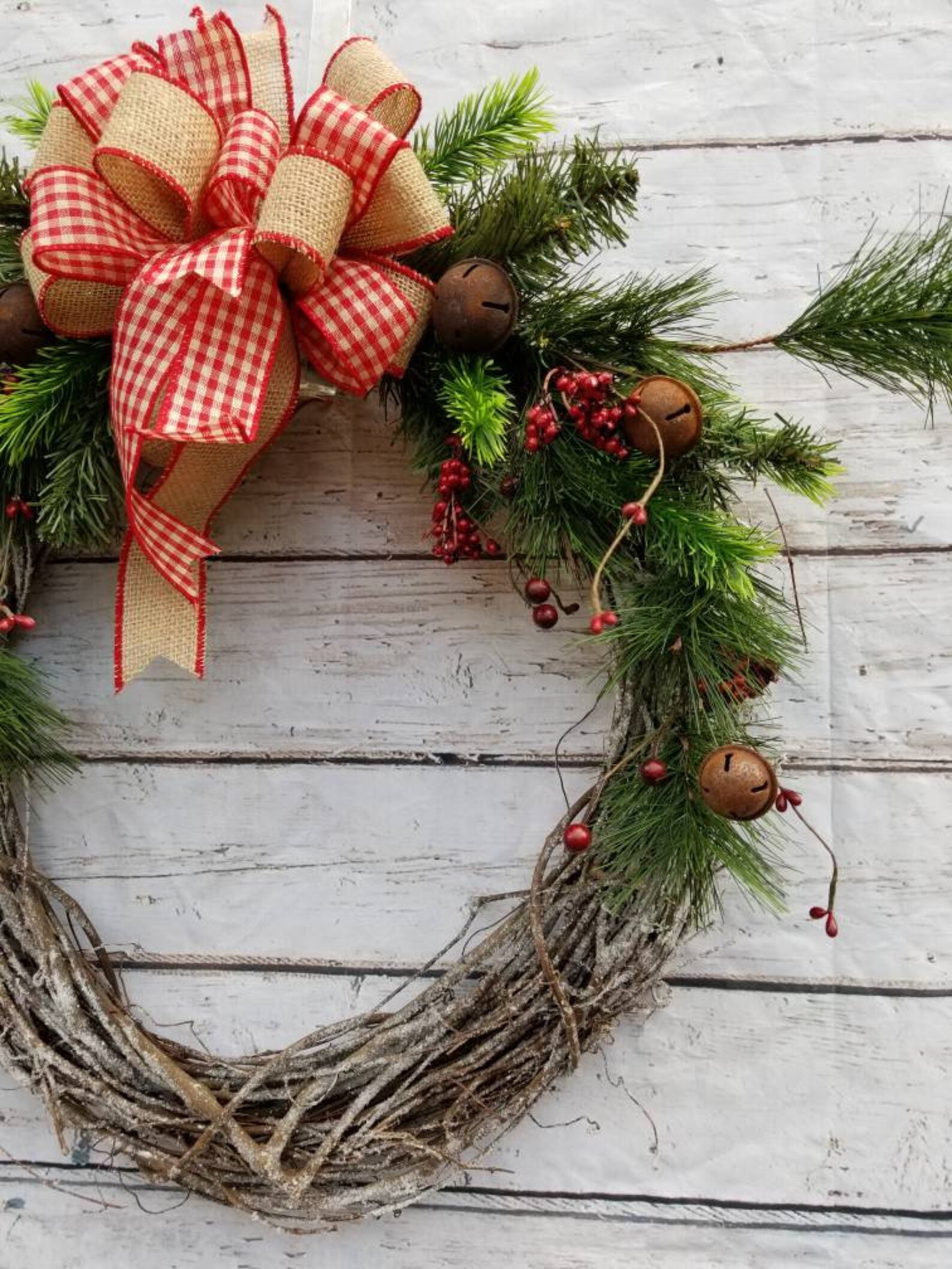 Rustic Bell and Berries Grapevine Wreath Natural Woodsy - Etsy