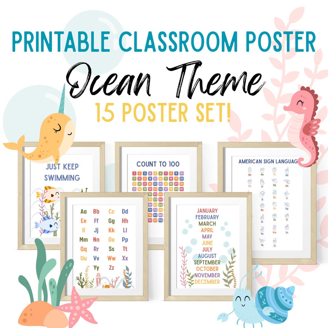 Classroom Ocean Theme Printable Poster Set. - Etsy