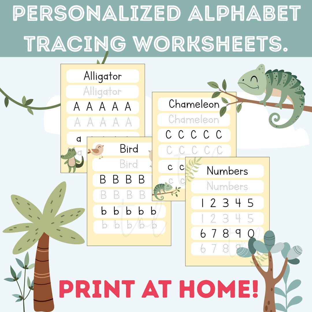 Animal Alphabet Tracing Worksheet Printable Files for Kids Learn to ...