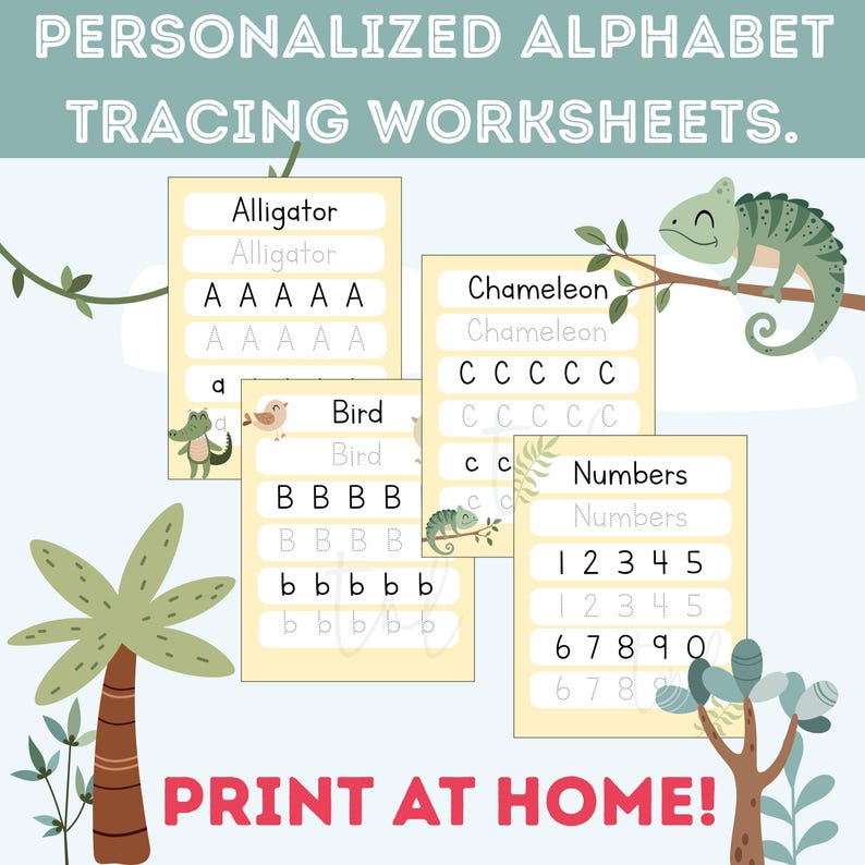 Animal Alphabet Tracing Worksheet Printable Files for Kids Learn to ...