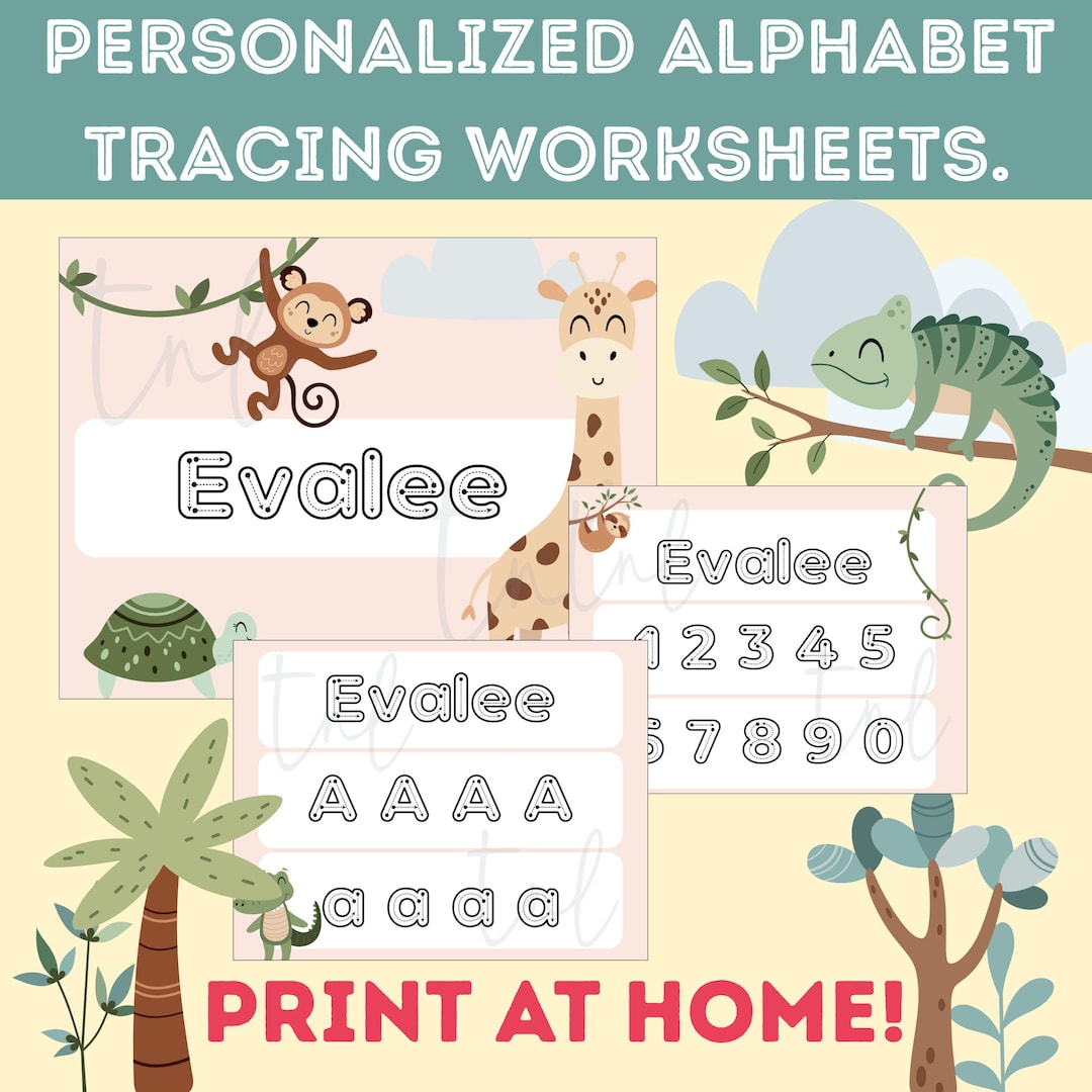 Personalized Animal Alphabet & Name Tracing Worksheet Printable Files ...