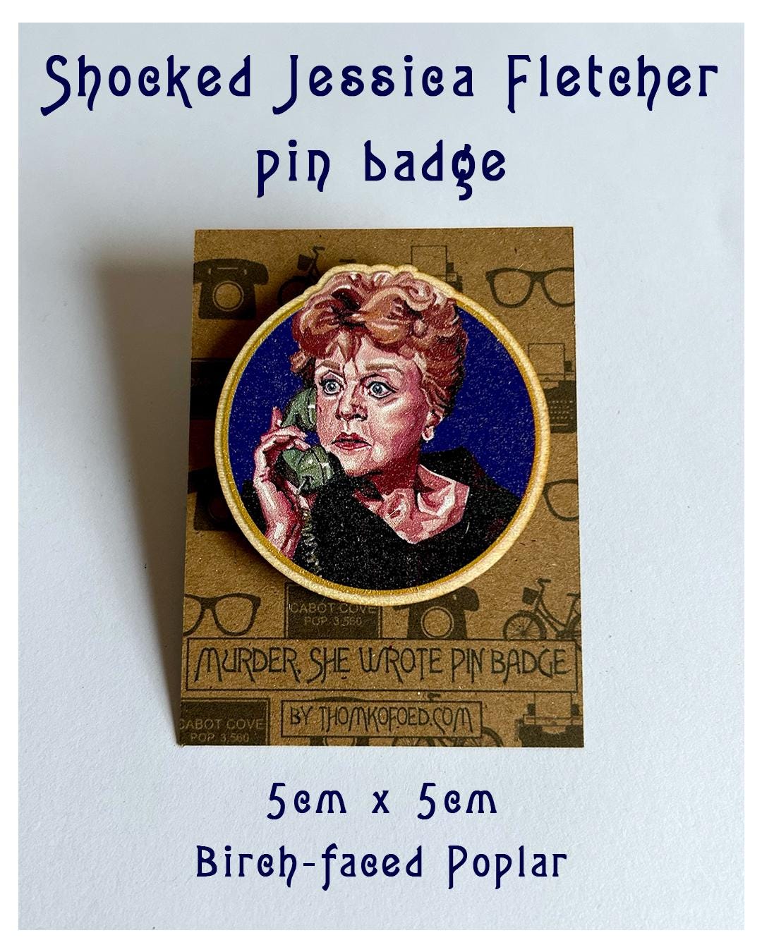 Wooden Pin Badge - Shocked Jessica Fletcher - Etsy
